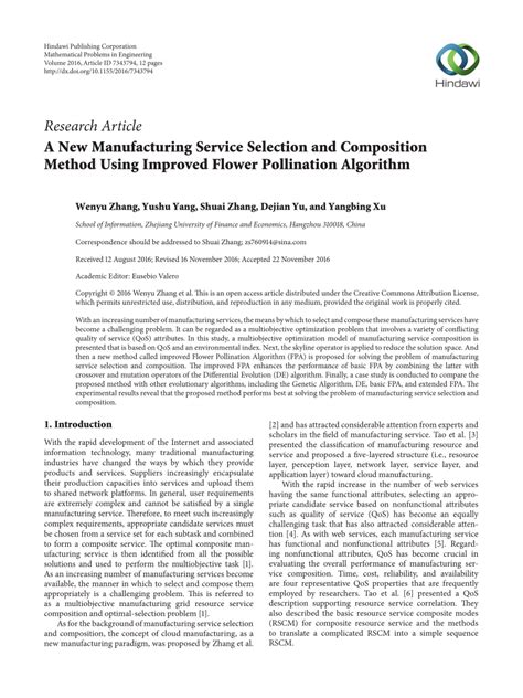 Pdf A New Manufacturing Service Selection And Composition Method Using Improved Flower