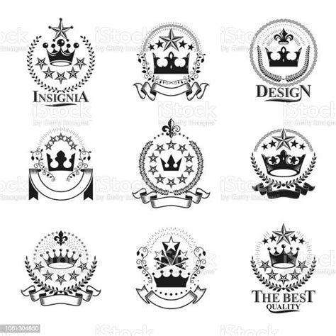 로얄 크라운 엠 블 럼 세트입니다 전 령 팔의 외 투 장식 격리 벡터 일러스트 컬렉션에 서명합니다 공주에 대한 스톡 벡터 아트 및 기타 이미지 Istock