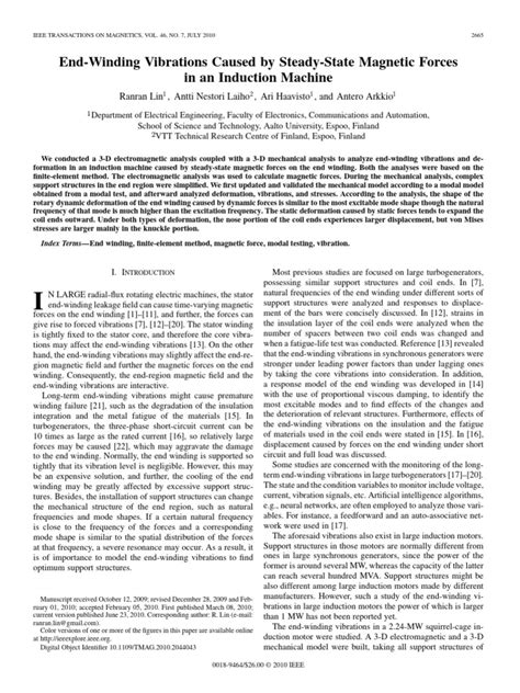 End Winding Vibrations Caused By Steady State Magnetic Forces Pdf Eigenvalues And