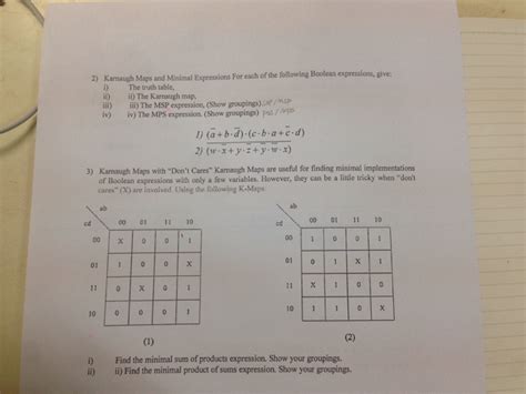 Solved Karnaugh Maps And Minimal Expressions For Each Of The