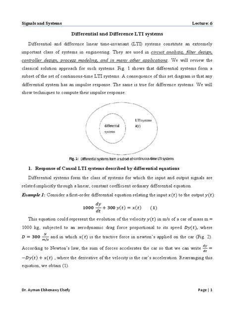 Lecture 06 Lti Differential And Difference Systems Pdf Equations