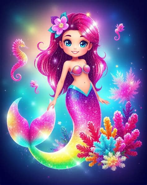 Cute Mermaid Lisa Frank Colors A Free Ai Photo Generator Starryai