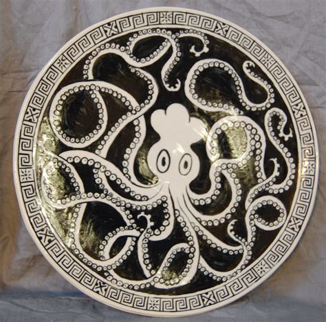 Serving Platter Reannag Teine Octopus Colors Ceramic Painting Octopus