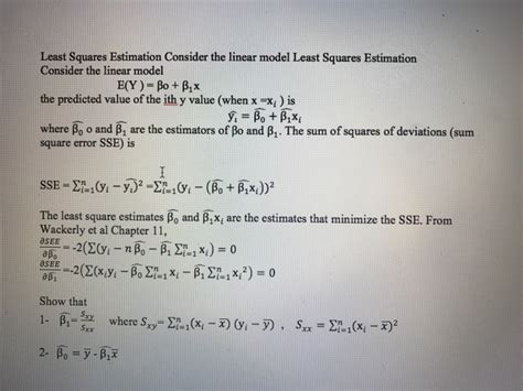 Solved Least Squares Estimation Consider The Linear Model