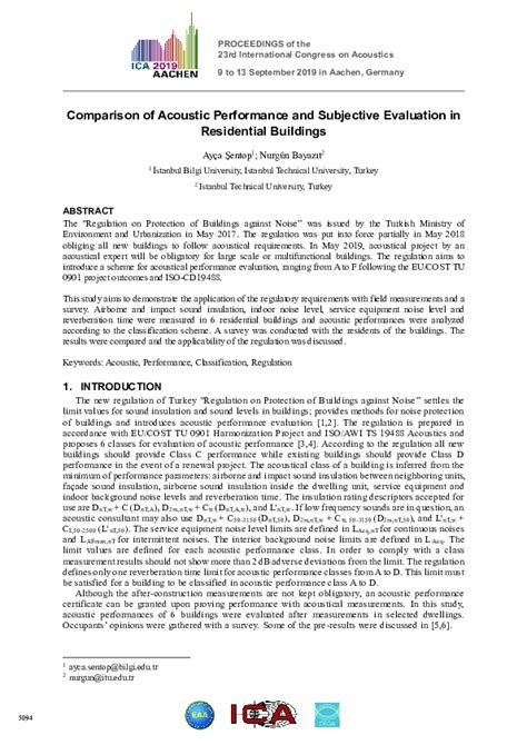 Pdf Comparison Of Acoustic Performance And Subjective Evaluation In Residential Buildings