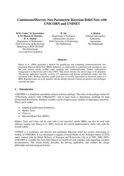 Pdf Continuousdiscrete Non Parametric Bayesian Belief Nets With