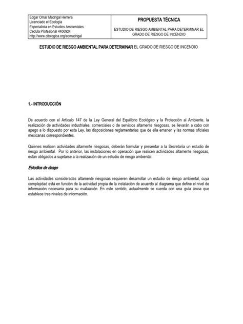 Estudio De Riesgo Ambiental Para Determinar El Grado De Ries Pdf