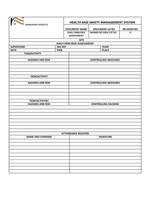 Daily Mini Risk Assessment Nandiphas Projects Alexandra Pdf