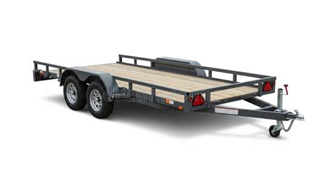 Flatbed Trailer With A Dual Axle Design Featuring Metal Framing And Wooden Decking Stock