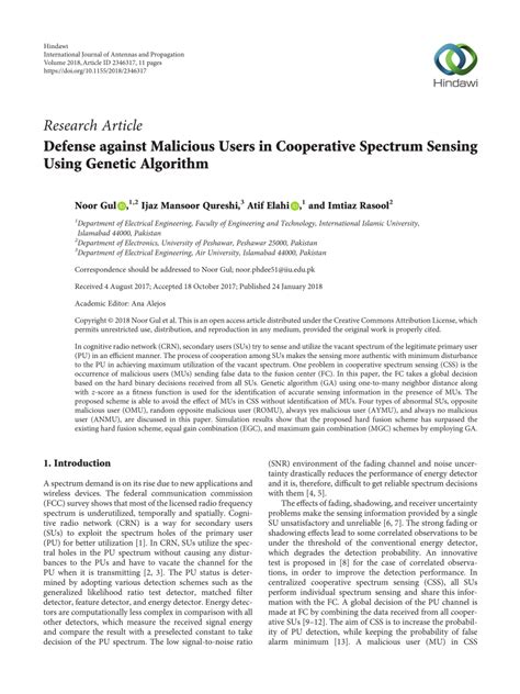 Pdf Defense Against Malicious Users In Cooperative Spectrum Sensing Using Genetic Algorithm