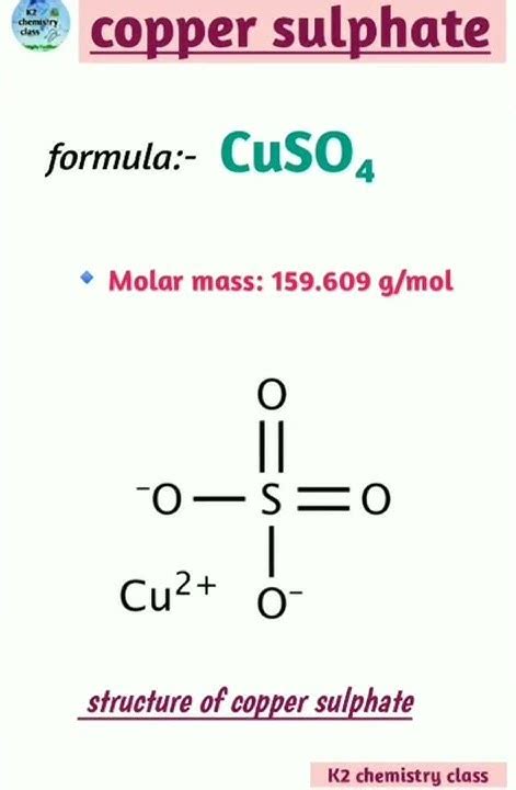 Copper Sulphate Cuso₄ Structure Of Cuso4 Molar Mass Of Copper