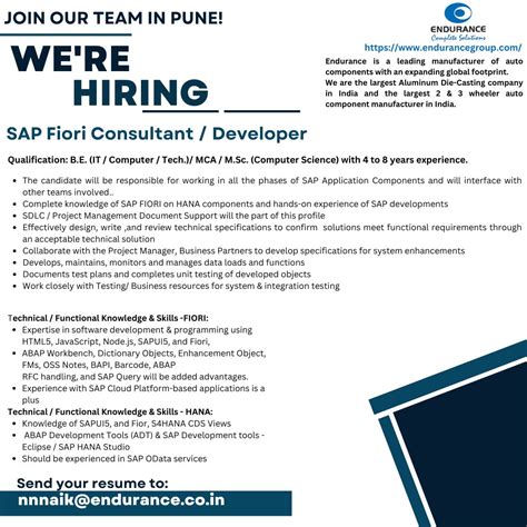 Fiori Sapconsultants Sapabap Endurancetechnologies Itjobs Punejobs Nidhi Naik