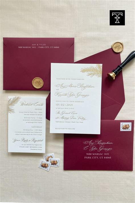 Elegant Gold And Burgundy Wedding Invitation