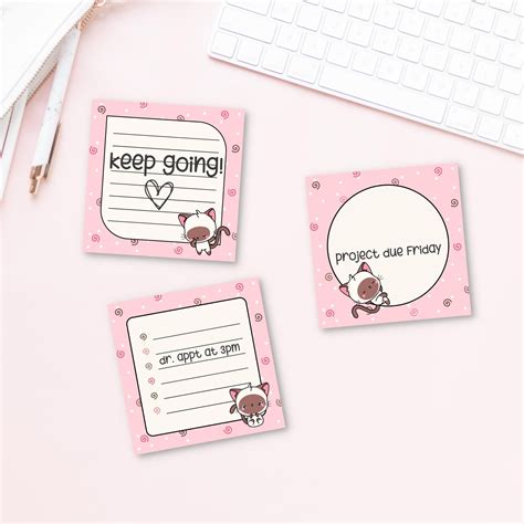 Kawaii Printable Siamese Cat Memo Pad Memo Sheet Digital Etsy