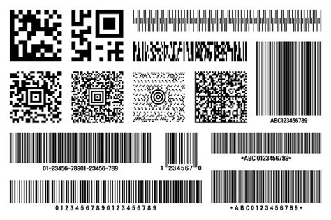 제품 바코드 및 Qr 코드 집합입니다 식별 추적 코드입니다 일련 번호 디지털 정보가있는 제품 Id 상점 이나 슈퍼마켓 스캔 라벨 가격 태그 벡터 일러스트레이션 바코드에 대한