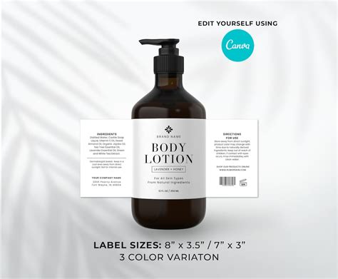 Shampoo Bottle Label Template Body Wash Label Body Lotion Stickers
