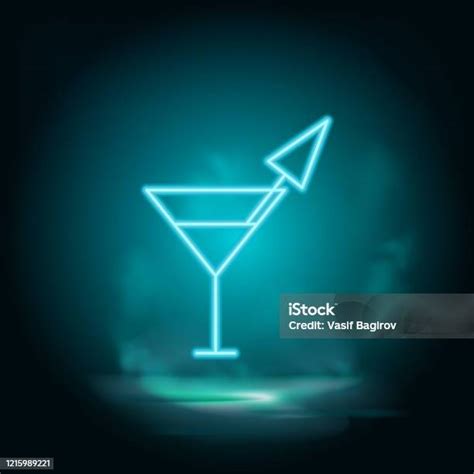 알코올 칵테일 음료 벡터 네온 아이콘 음식 블루 네온 그림입니다 알코올 칵테일 음료 벡터 네온 아이콘 과일에 대한 스톡 벡터