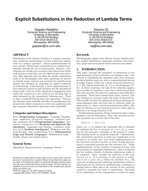 pdf explicit substitutions in the reduction of lambda terms