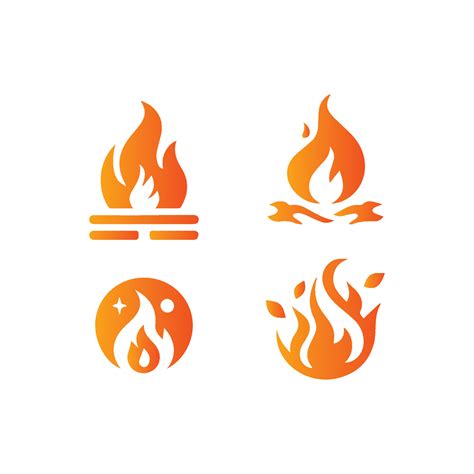 Fire Burning Isolated Symbol Icon Set Simple Graphic Illustration