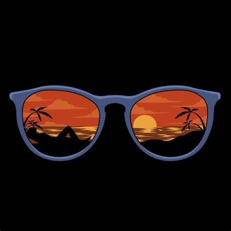 Summer Glasses With Sunset Beach Illustration Premium Vector