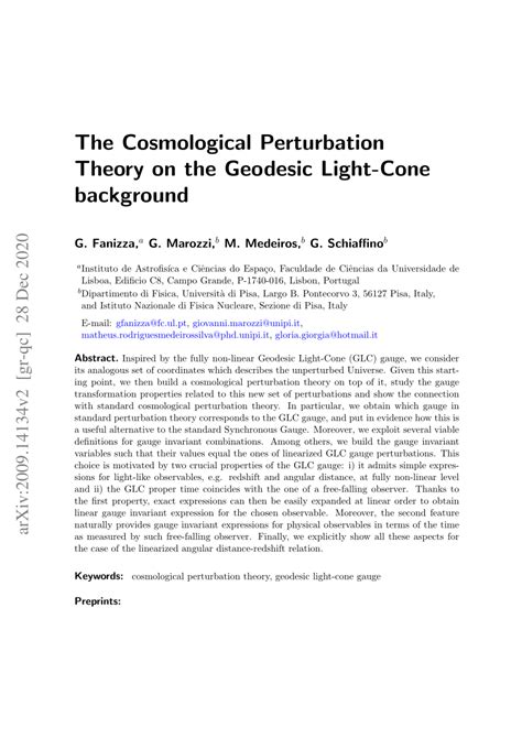 Pdf The Cosmological Perturbation Theory On The Geodesic Light Cone Background