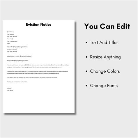 one page eviction notice editable notice to vacate template canva