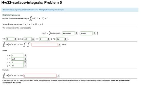 solved hw32 surface integrals problem 5 problem value 1