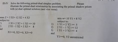 Solved I Iv Solve The Following Primal Dual Simplex Problem Chegg