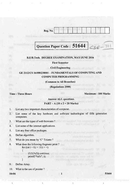 Anna University Ge 2112cs 16080230001 Fundamentals Of Computing And