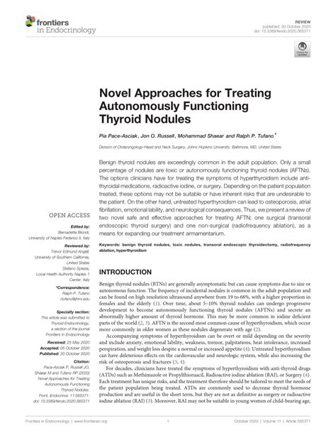 Pdf Novel Approaches For Treating Autonomously Functioning Thyroid Nodules