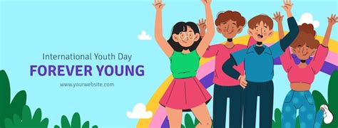 국제 청소년의 날 축하를 위한 플랫 소셜 미디어 표지 템플릿 무료 벡터