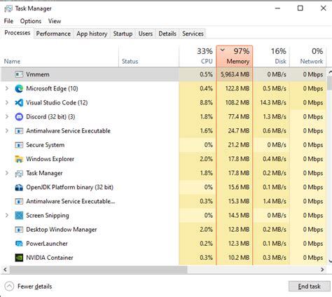 wsl 2 using 6gbs of ram on my 8gb machine · issue 7080 · microsoft wsl