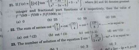Integer And Fractional Part Functions Of H Respectively Then The Value O