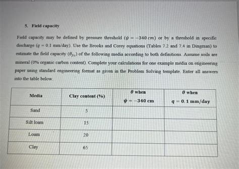 5 Field Capacity Field Capacity May Be Defined By Chegg Com