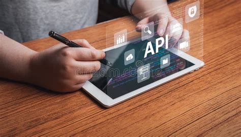 Woman Using Digital Tablet With Api Application Programming Interface Woman Using Digital Tablet With Api Application Programming Interface