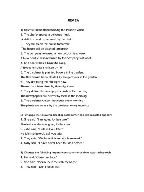 Review Passive Voice And Reported Speech Pdf