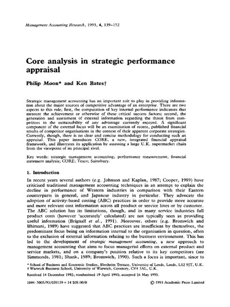 Moon And Bates Core Analysis In Strategic Performance Appraisal Pdf