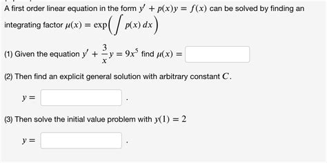 Solved A First Order Linear Equation In The Form Chegg Com