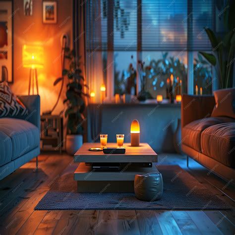 Premium Photo Cozy Evening Living Room With Warm Ambient Lighting And