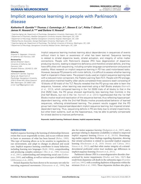 pdf implicit sequence learning in people with parkinson s disease