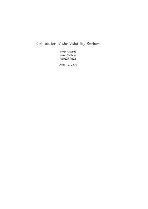 Calibration Of The Volatility Surface Docslib