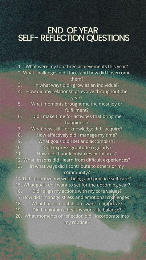 End Of Year Self Reflection Questions Year End Reflection Reflection Questions End Of Year