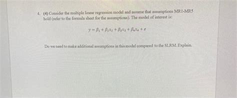 Solved Consider The Multiple Linear Regression Model Chegg