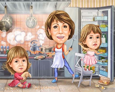 Карикатура баба и внучета Caricature24