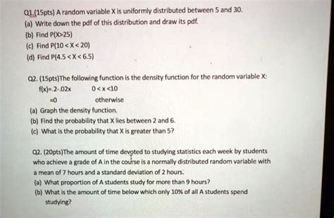 01 1spts A Random Variable X Is Uniformly Distribut Solvedlib