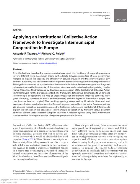 Pdf Applying An Institutional Collective Action Framework To Investigate Intermunicipal