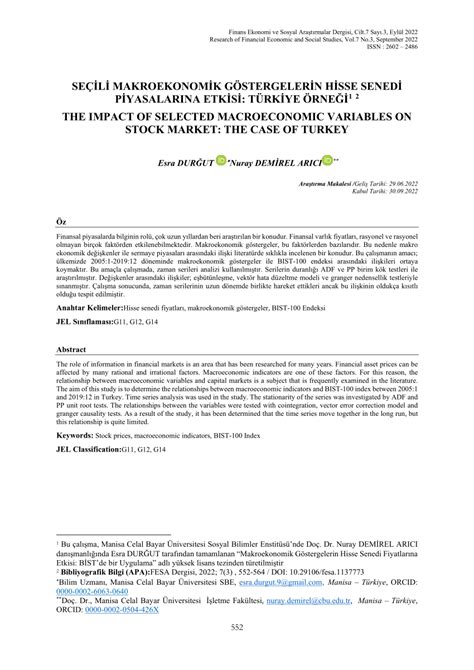 Pdf The Impact Of Selected Macroeconomic Variables On Stock Market The Case Of Turkey