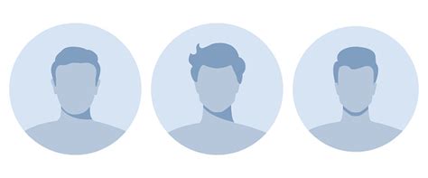 남자 빈 아바타 세트입니다 소셜 네트워크 이력서 포럼 및 데이트 사이트에 대한 기본 사진 자리 표시자입니다 채워지지 않은 사용자