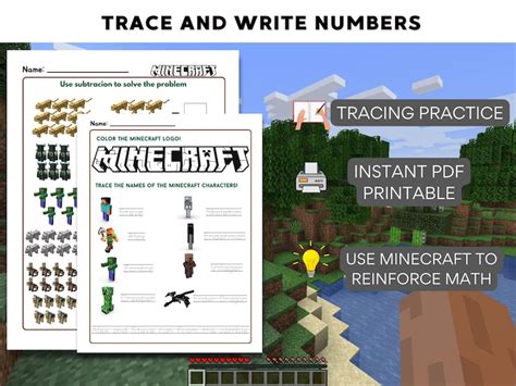 Kindergarten Minecraft Tracing And Math Activity Bundle Etsy