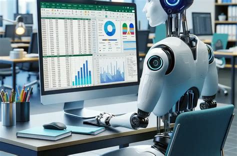 DALLE An AI Represented As A Humanoid Robot Using Excel On A Computer